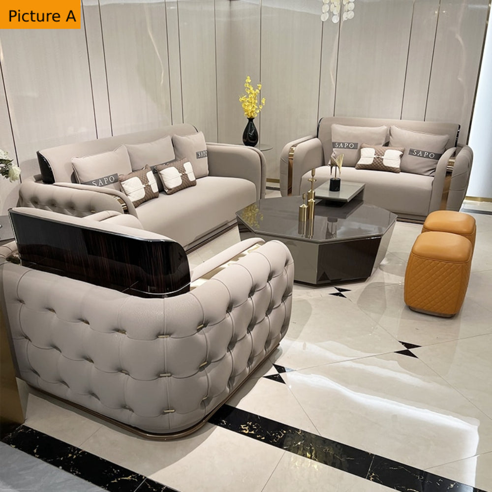 Luxurious Bentley Tufted Leather Sofa Set With Ottoman – Lixra.com