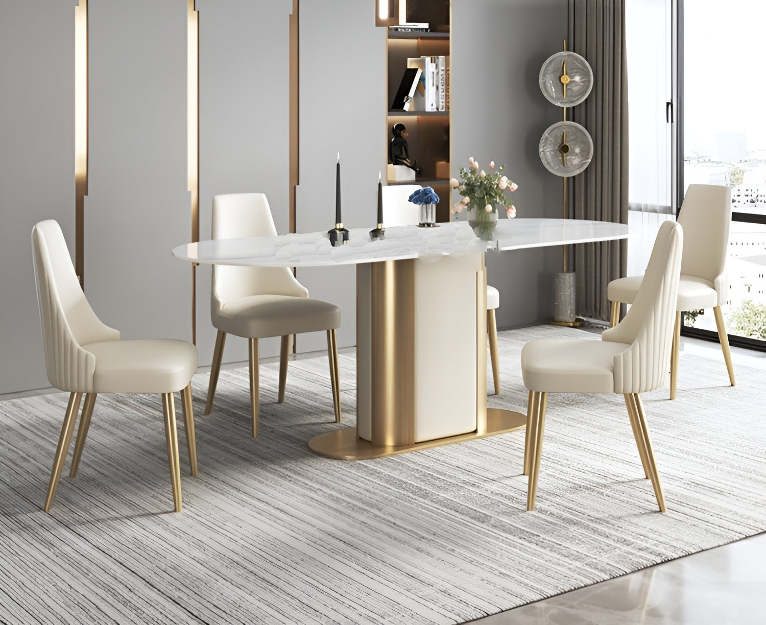 Palatial Marble-Top Dining Table Set for 6 - Lixra.com