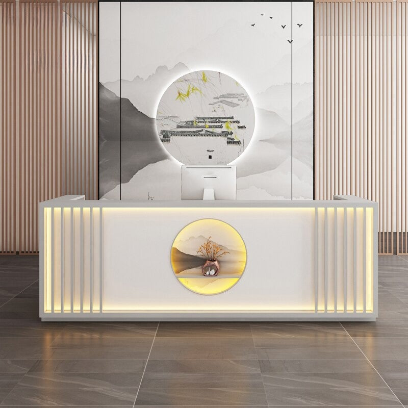 Retro Look Wooden Reception Desk for Modern Offices - White - Lixra.com