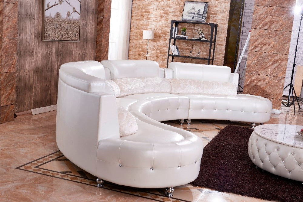 Half-Moon Shaped Leather Sectional Sofa with Coffee Table - Lixra.com