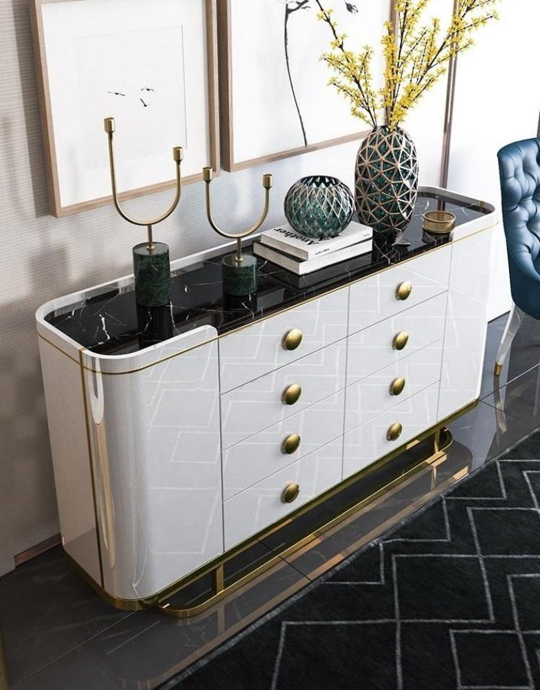 Marble Top Modern Buffet Table - Black - Lixra.com