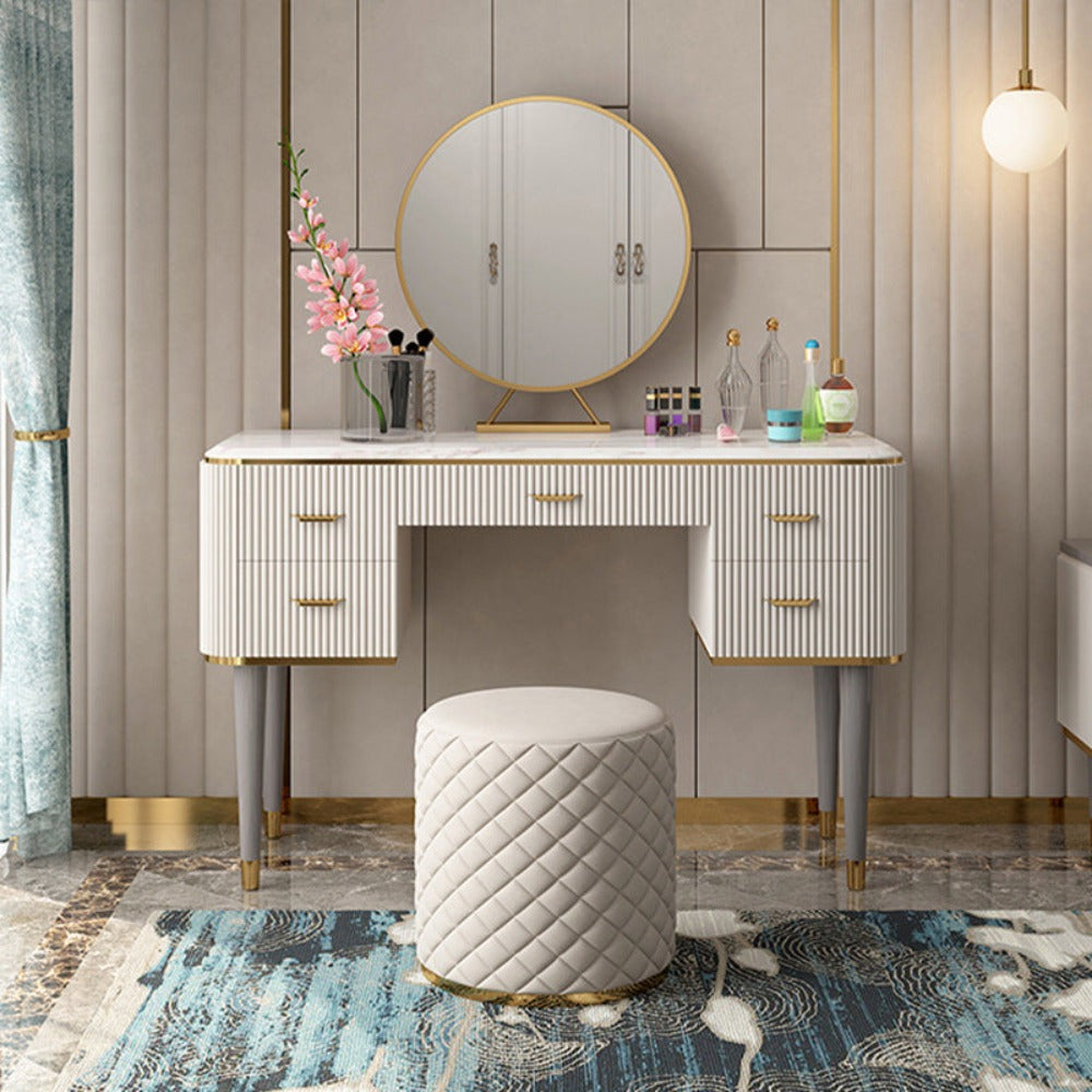 Luxurious Modern Marble-Top Dresser With Stool - Stylish - Lixra.com