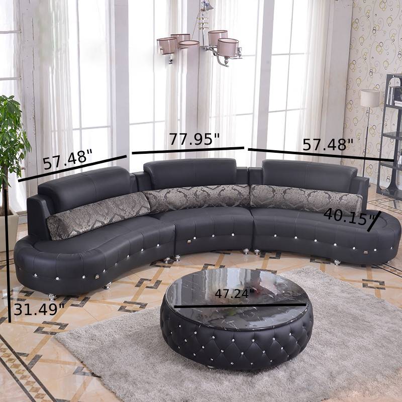 Half-Moon Shaped Leather Sectional Sofa with Coffee Table - Lixra.com