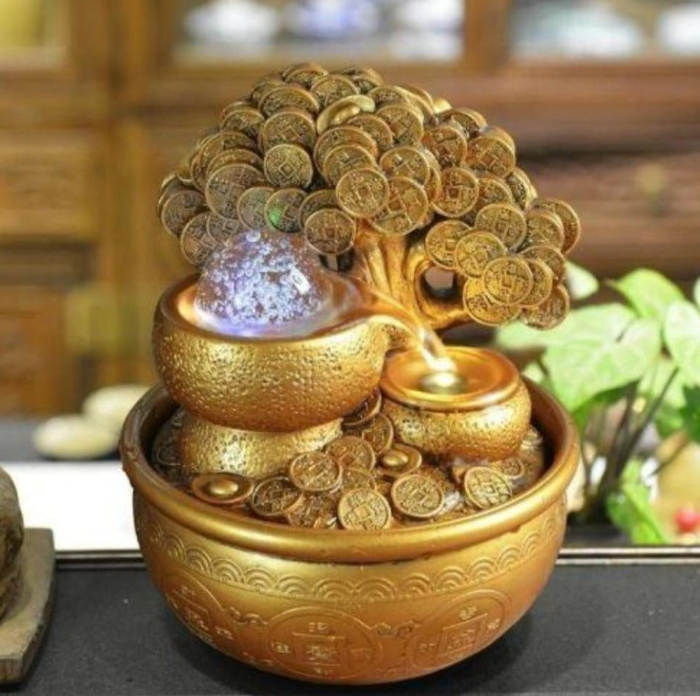 Golden Finish Crystal Water Fountain for Relaxation - Lixra.com