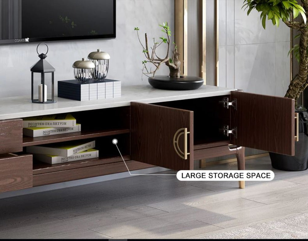 European Style Solid Wooden Built Marble Top TV Stand - Lixra.com