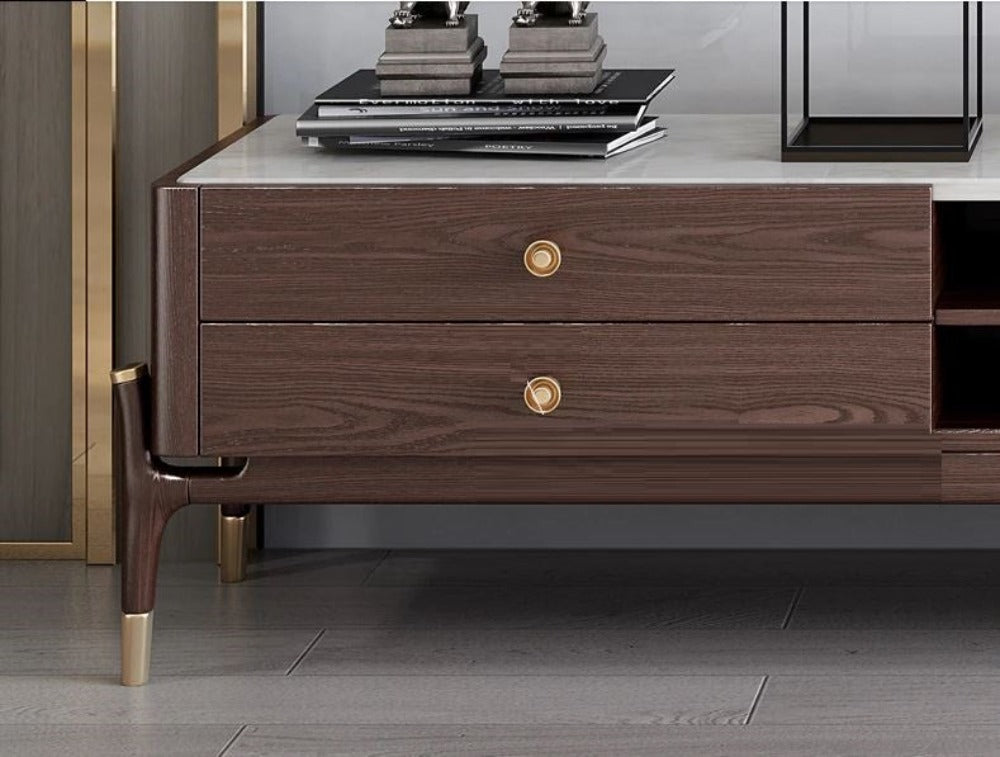 European Style Solid Wooden Built Marble Top TV Stand - Lixra.com